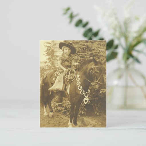 VINTAGE COWGIRL POSTCARD OR INVITATION | Zazzle