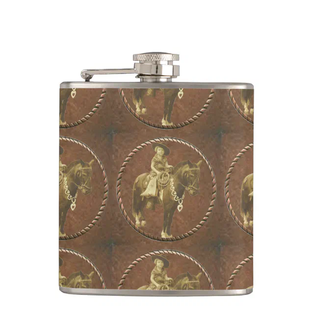 Vintage Cowgirl Western Whiskey Flask | Zazzle