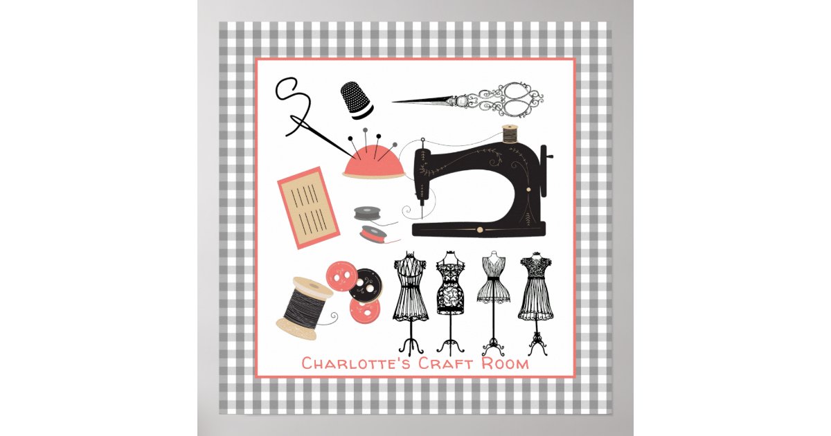 Vintage Crafty Sewing Room Sign Personalized | Zazzle