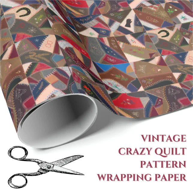 Vintage Crazy Patchwork Quilt Wrapping Paper | Zazzle