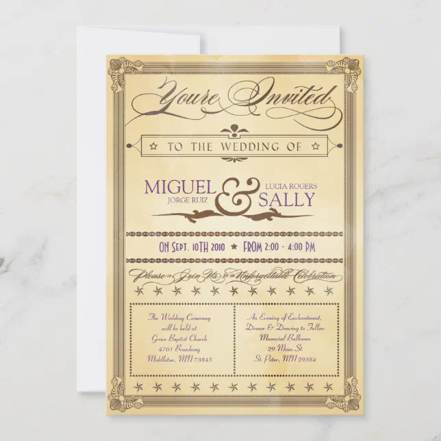 Vintage Cream & Brown Poster Wedding Invitation | Zazzle
