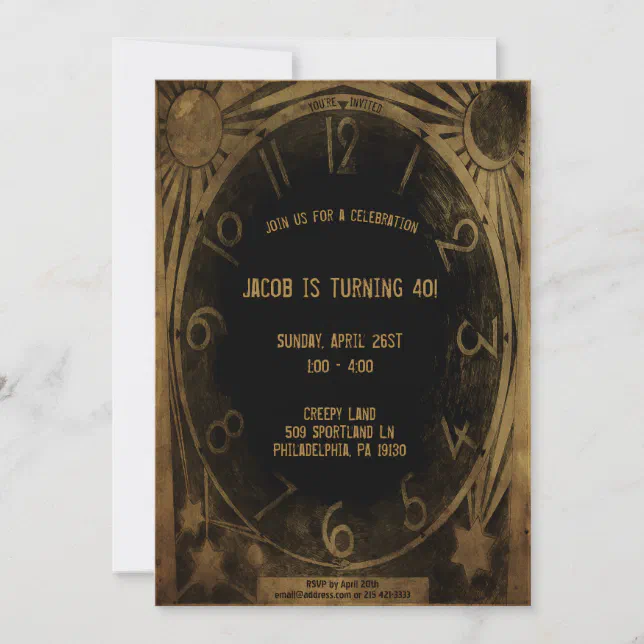 Vintage Creepy Clock Customizable Party Invitation | Zazzle