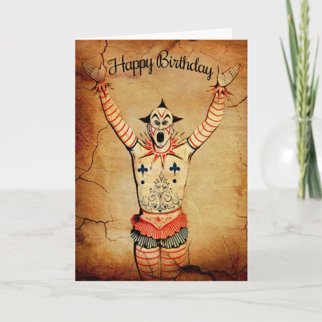 Vintage Creepy Clown Birthday Card | Zazzle