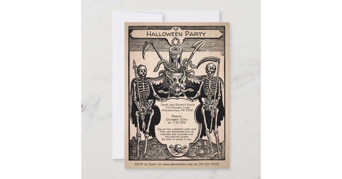 Vintage Creepy Customizable Skeleton Invitation | Zazzle
