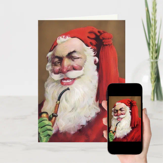 Vintage Creepy Santa Face Christmas Card | Zazzle
