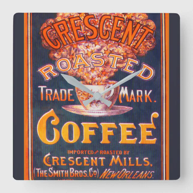 Vintage Crescent Roasted Coffee Ad Poster Square Wall Clock | Zazzle
