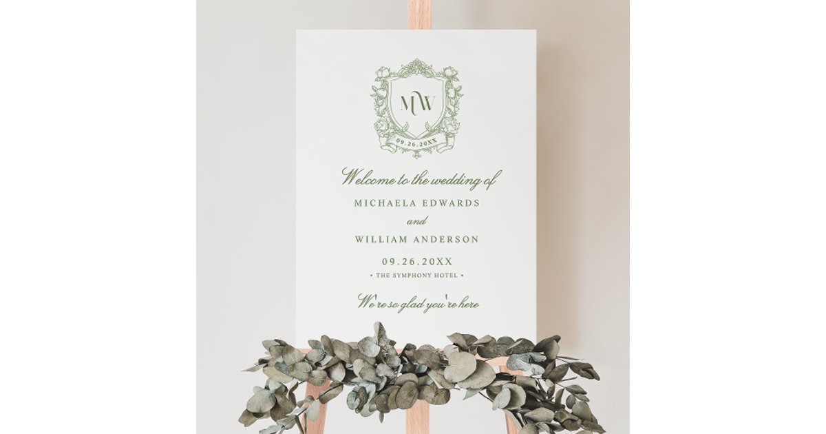 Vintage Crest Monogram Wedding Welcome Foam Board | Zazzle