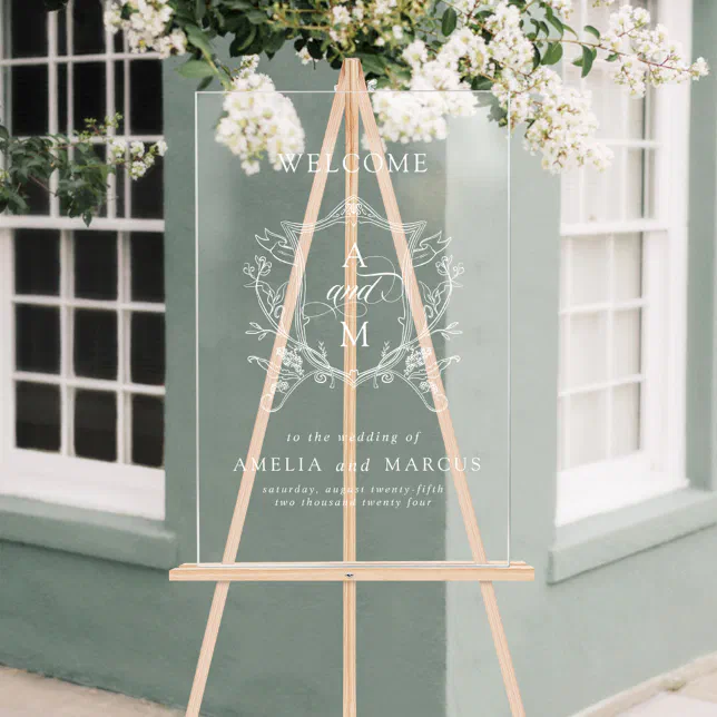 Vintage Crest Wedding Welcome Acrylic Sign | Zazzle