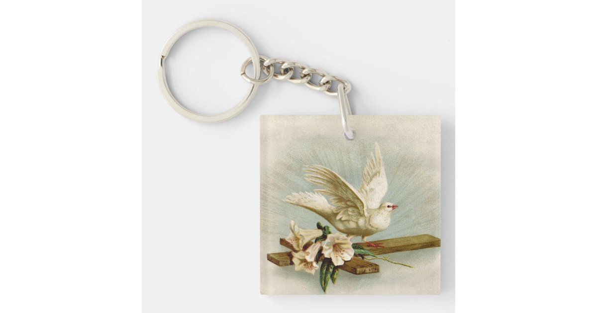 Vintage Cross And Dove Keychain | Zazzle
