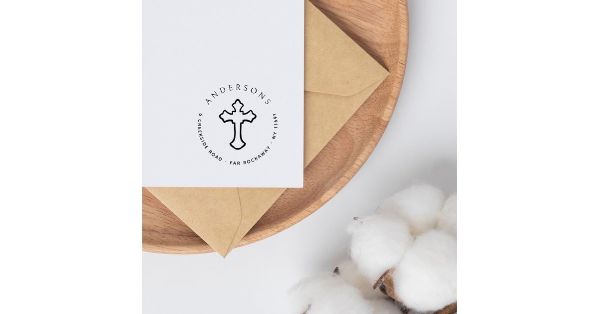 Vintage Cross Christian Family Return Address Rubber Stamp | Zazzle