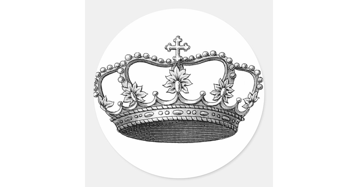 Vintage Crown Black and White Classic Round Sticker | Zazzle