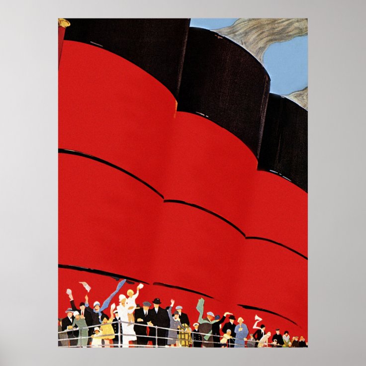 Vintage Cruise Ship Passengers Waving Goodbye Poster | Zazzle