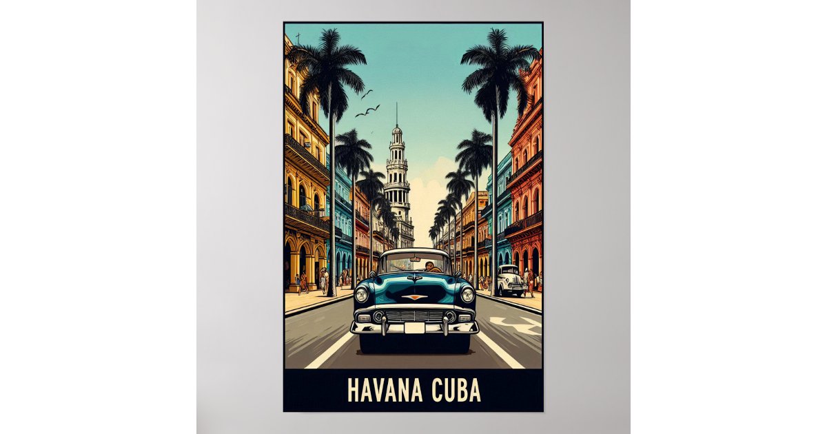 Vintage Cuba Travel Poster with Classic Cars | Zazzle