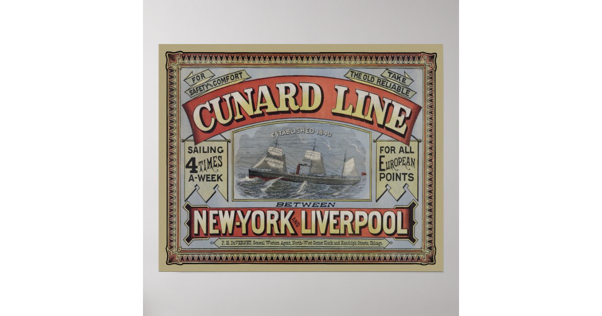 Vintage Cunard Line Shipping Company Ad Poster | Zazzle