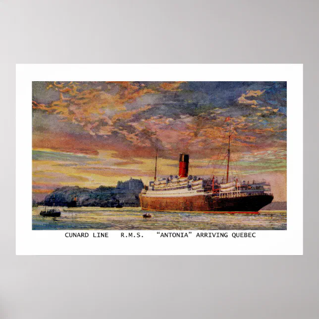 Vintage Cunard RMS Antonia at Quebec Poster | Zazzle
