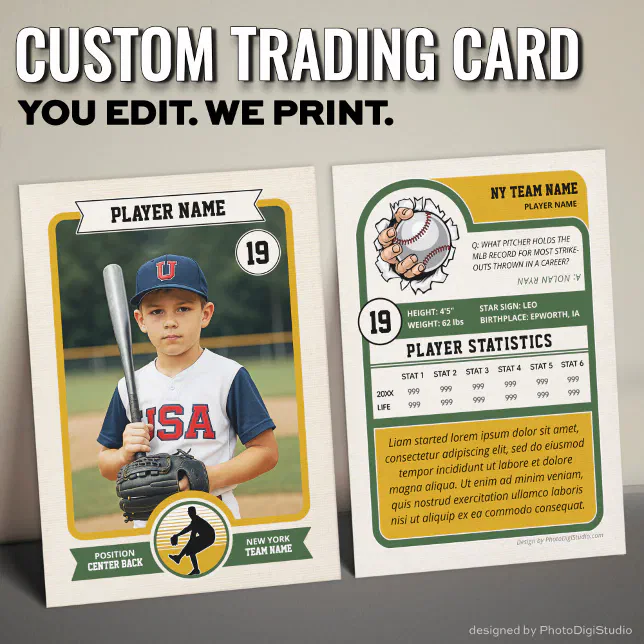 Vintage Custom Baseball Trading Card, Green Player Calling Card | Zazzle