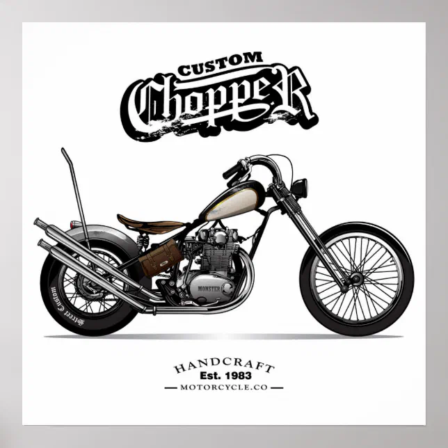 Vintage Custom Chopper Motorcycle Poster | Zazzle