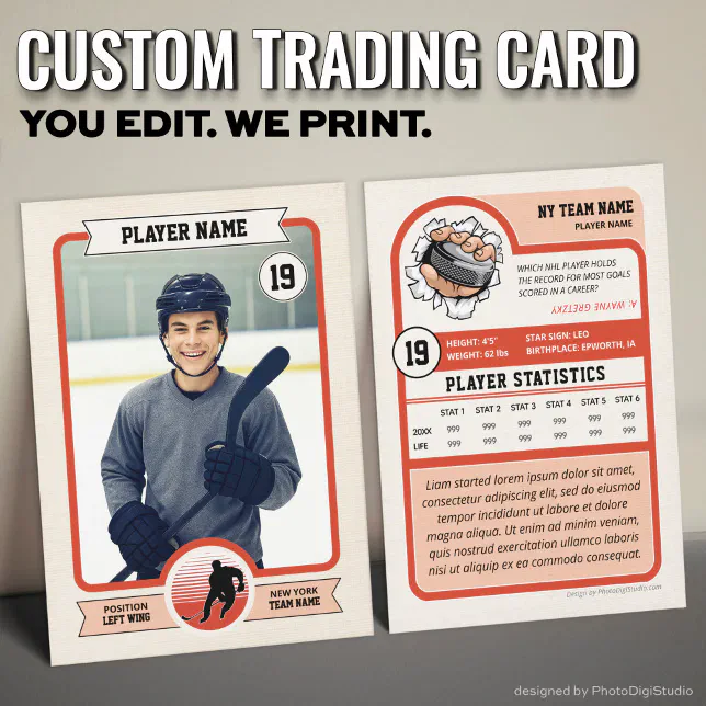 Vintage Custom Hockey Trading Card, Red Player Calling Card | Zazzle