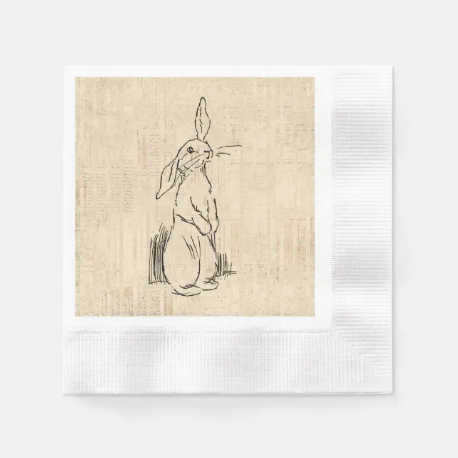 Vintage Cute Bunny Rabbit Art Script Background Napkins | Zazzle