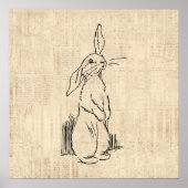 Vintage Cute Bunny Rabbit Art Script Background Poster | Zazzle