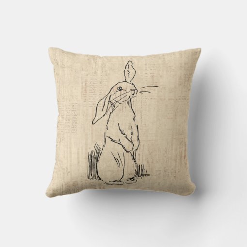 Vintage Cute Bunny Rabbit Art Script Background Throw Pillow | Zazzle