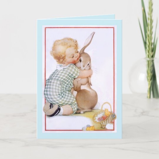 Vintage Cute Child tot & Bunny Rabbit Hugs Card | Zazzle.com