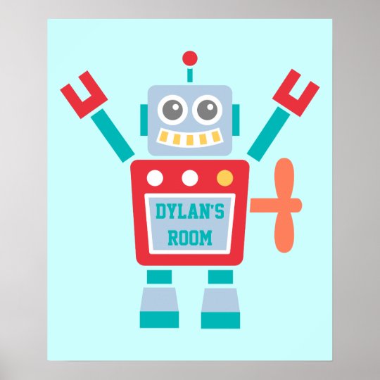 Vintage Cute Colourful Robot Toy For Kids Room Poster | Zazzle.com