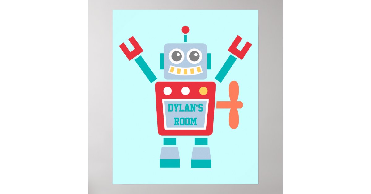 Vintage Cute Colourful Robot Toy For Kids Room Poster | Zazzle