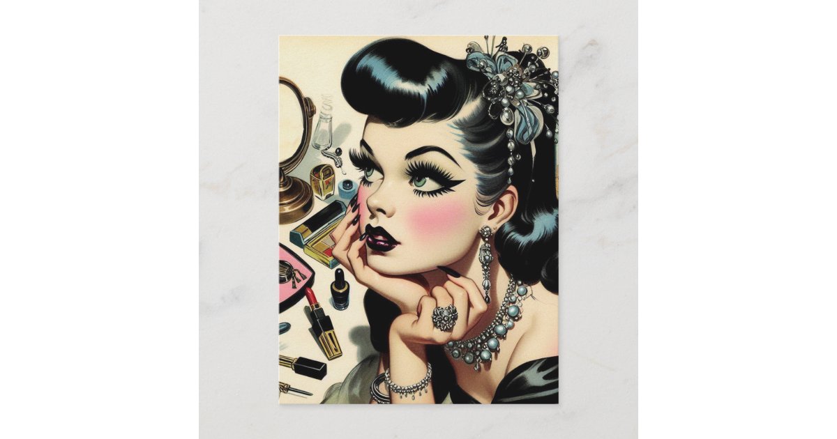 Vintage Cute Goth Pin Up Postcard | Zazzle