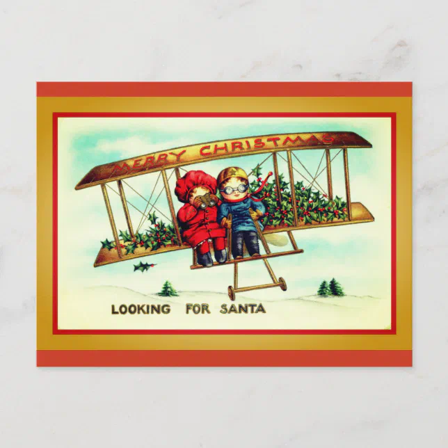 Vintage Cute Kids Looking for Santa Christmas Postcard | Zazzle