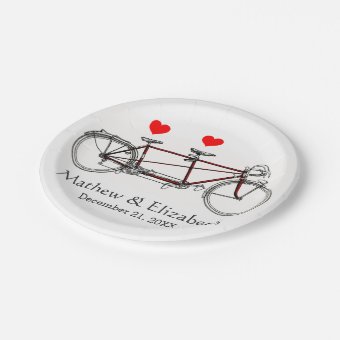Vintage Cute Tandem Bicycle Custom Wedding Paper Plates | Zazzle