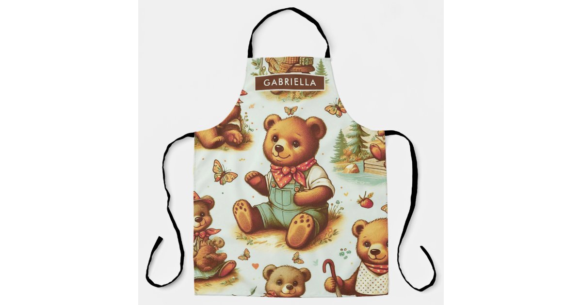 Vintage Cute Teddy Bear Pattern Apron | Zazzle