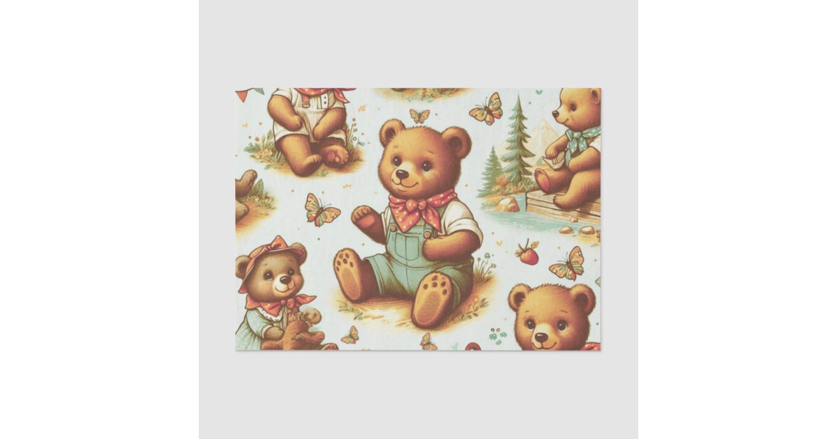 Vintage Cute Teddy Bear Pattern Tissue Paper | Zazzle