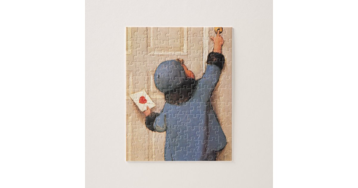Vintage Cute Valentine's Day, Mailman Love Letter Jigsaw Puzzle | Zazzle