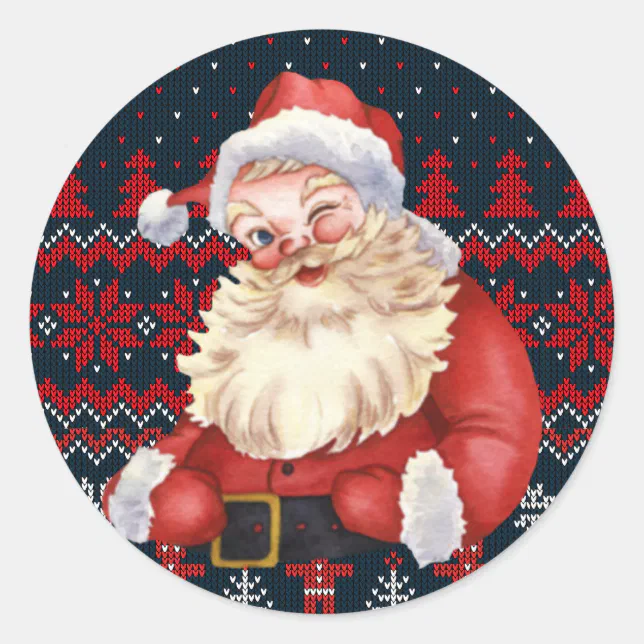 Vintage Cute Winking Santa Claus Christmas Classic Round Sticker | Zazzle