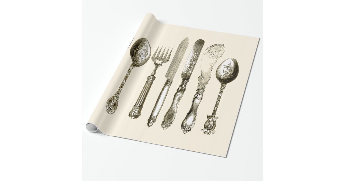 Vintage Cutlery Dining Set Wrapping Paper | Zazzle