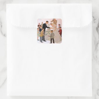 Vintage Cutting the Cake Square Sticker | Zazzle