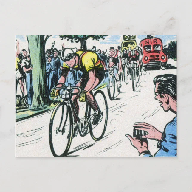 Vintage Cycling Print Postcard | Zazzle