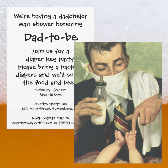 Vintage Dadchelor Baby Shower Man Shower Party Invitation | Zazzle