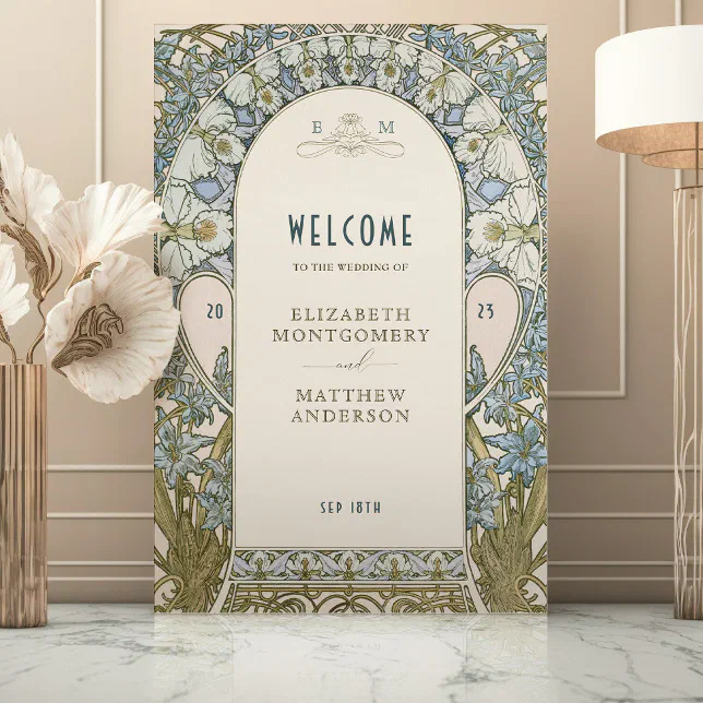 Vintage Daffodil Art Nouveau Wedding Welcome Sign | Zazzle