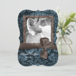 Vintage Damask Bow Grad Photo Card | Zazzle