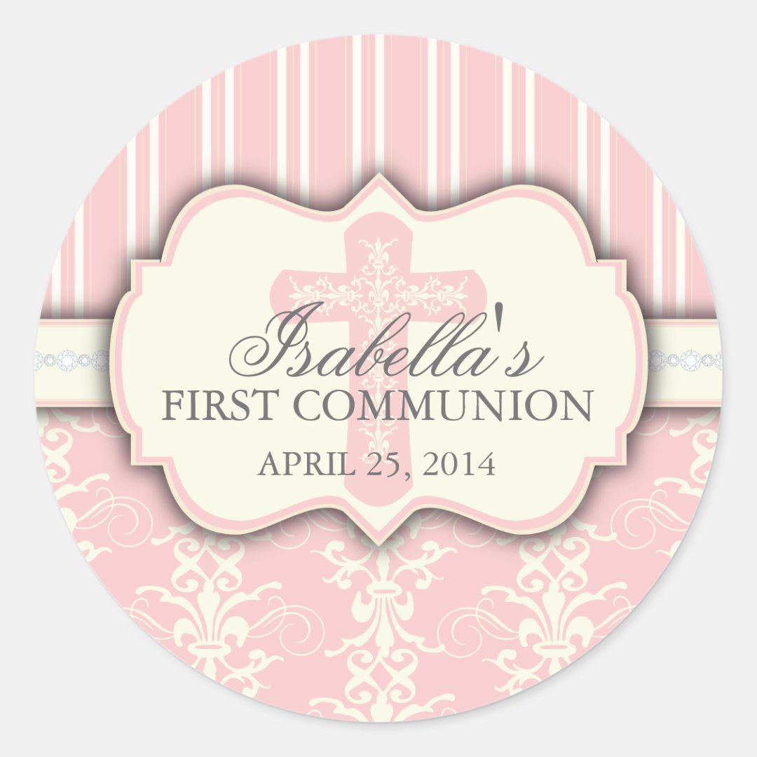 Vintage Damask First Communion Sticker | Zazzle