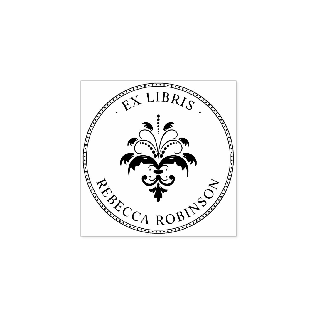 Vintage Damask & Typography | Custom Ex Libris Rubber Stamp | Zazzle