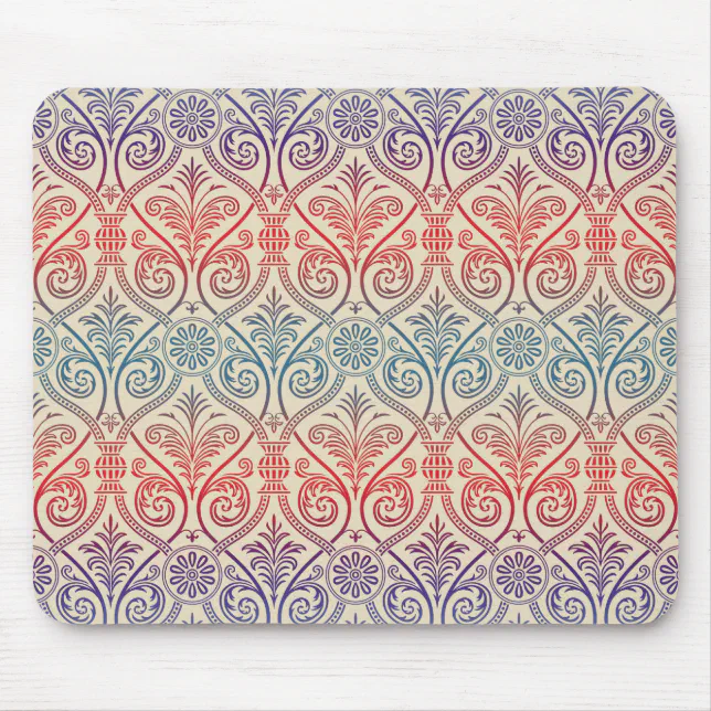 Vintage Damask Wallpaper - blue violet red Mouse Pad | Zazzle