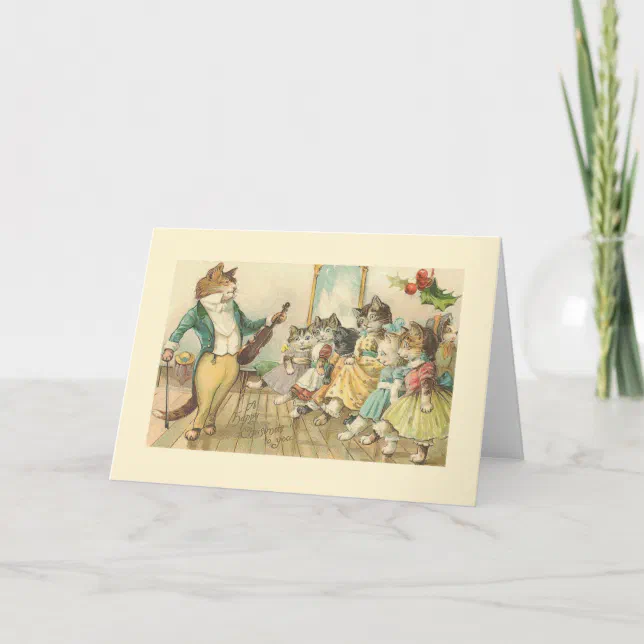 Vintage Dancing Cats Christmas Greeting Card | Zazzle