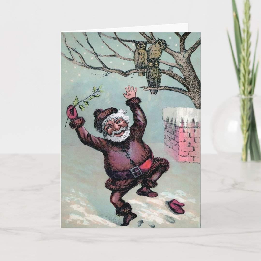 Vintage Dancing Santa Holiday Card | Zazzle