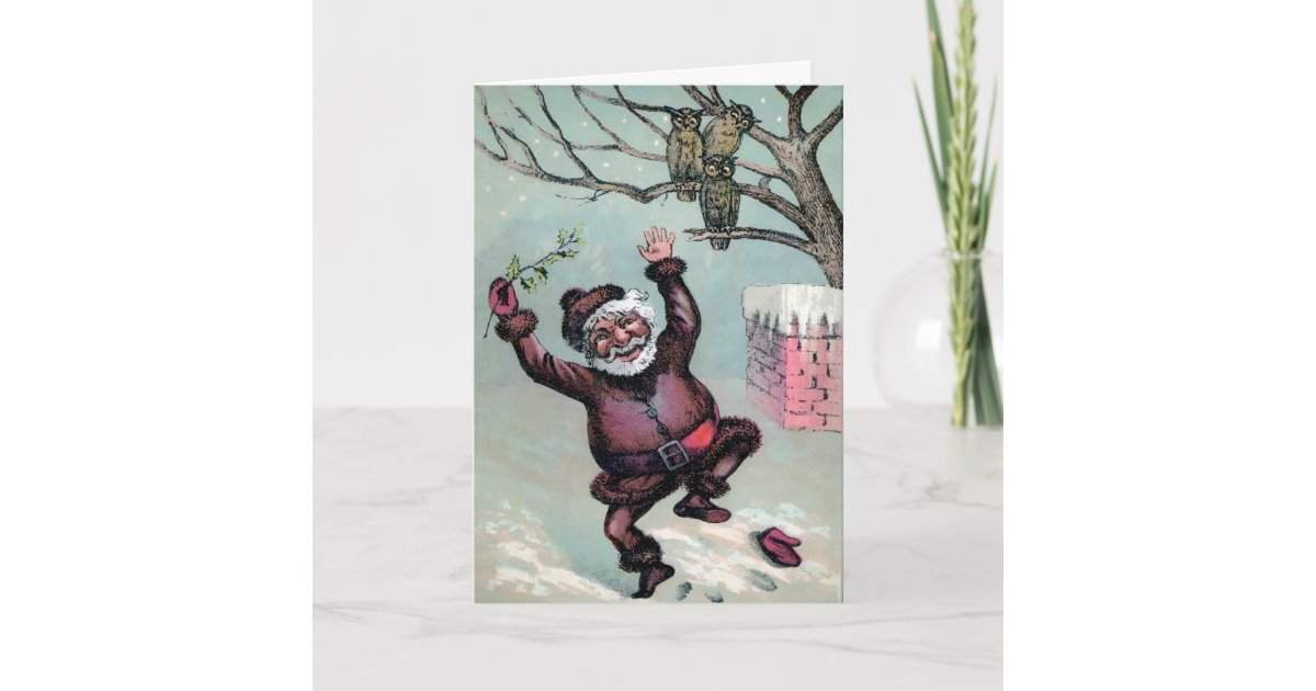 Vintage Dancing Santa Holiday Card | Zazzle