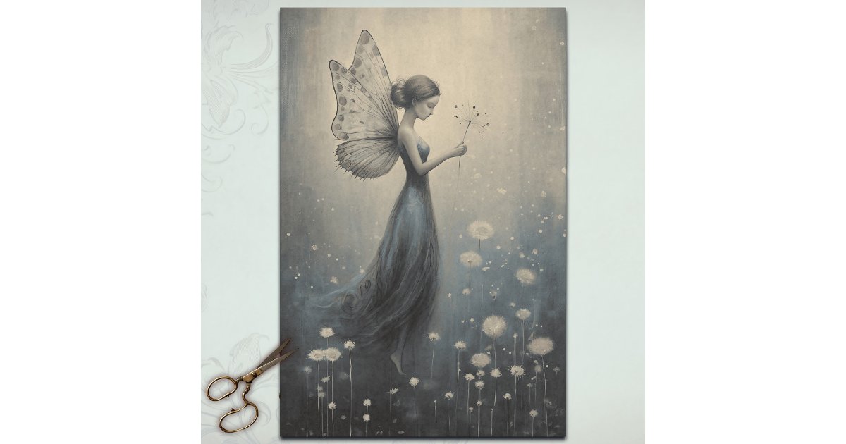 Vintage Dandelion Fairy Decoupage Tissue Paper | Zazzle