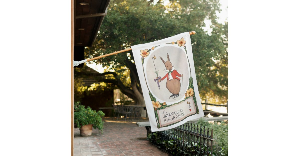 Vintage Dapper Funny Easter Bunny House Flag | Zazzle