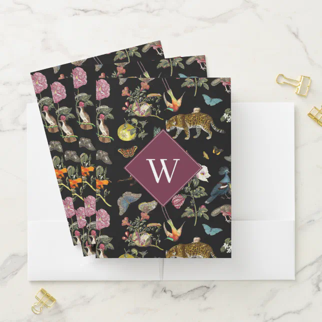 Vintage Dark Botanical Animals Forest Monogram Pocket Folder | Zazzle
